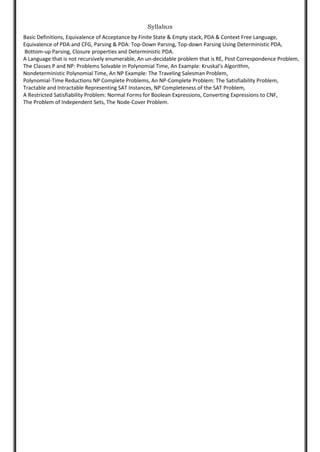 theory of computation notes for school of engineering | PDF