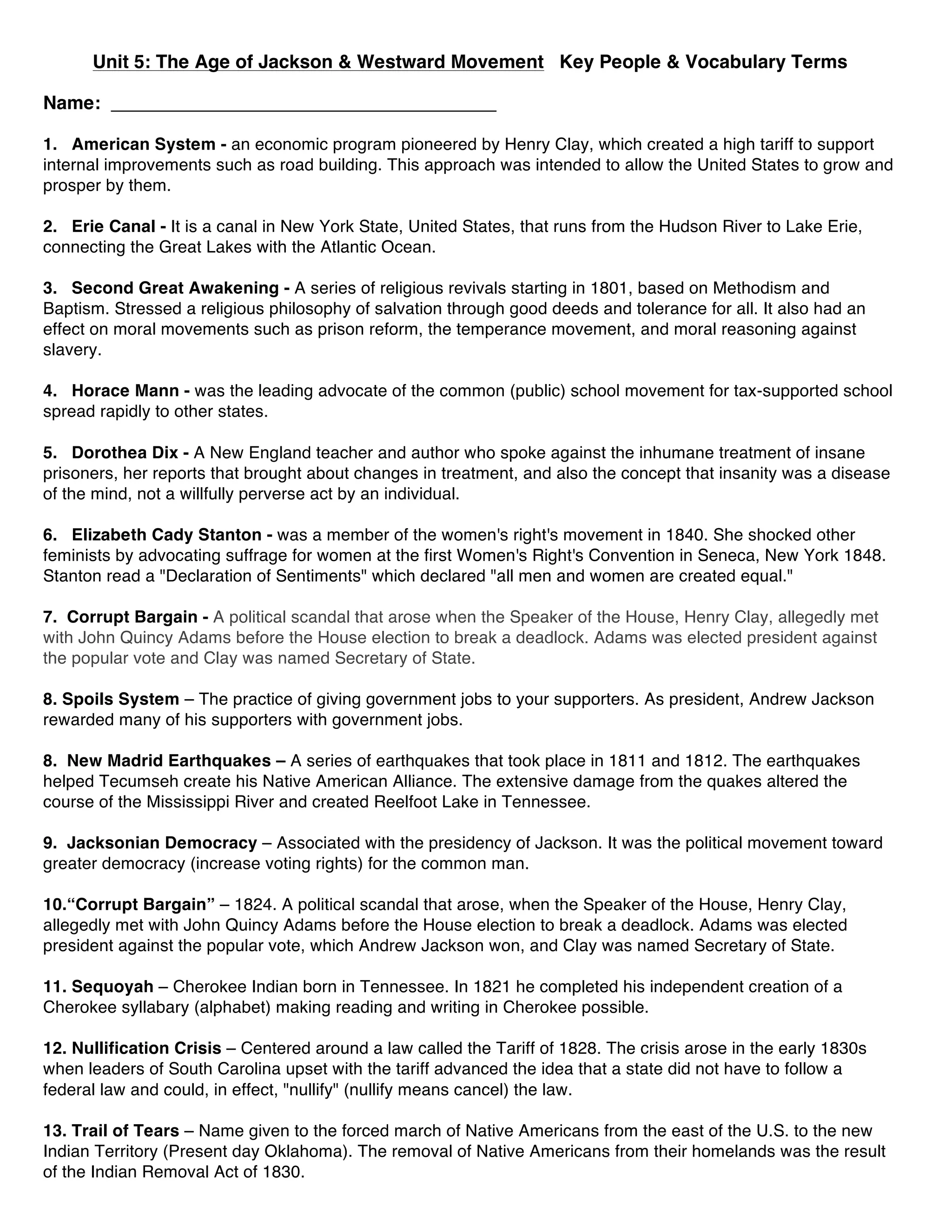 Unit 5 vocab list | PDF