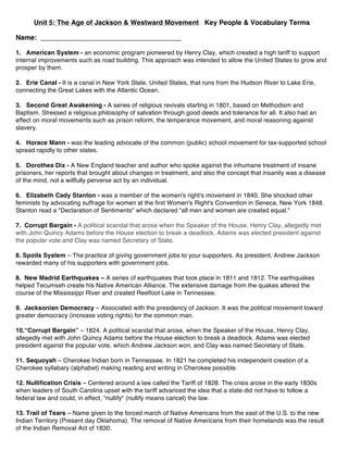 Unit 5 vocab list | PDF