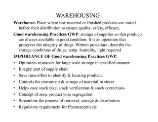 warehousing: Good warehousing practice, materials management | PDF