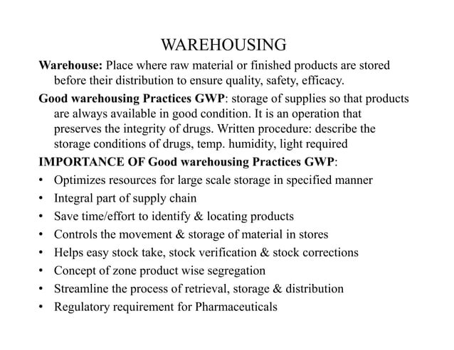 warehousing: Good warehousing practice, materials management | PDF ...