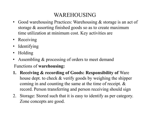 warehousing: Good warehousing practice, materials management | PDF ...