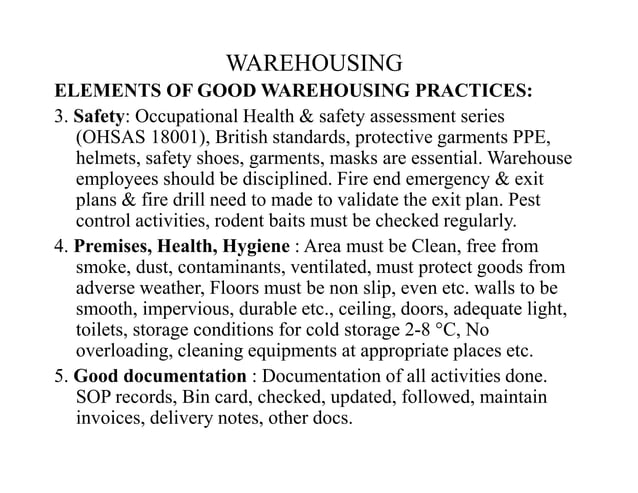 warehousing: Good warehousing practice, materials management | PDF ...