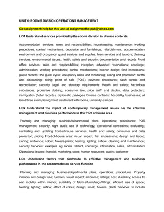 Unit 6 Rooms Division Operations Management Docx
