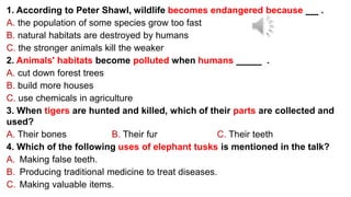 Unit 6 listening - gr12 - endangered species | PPTX
