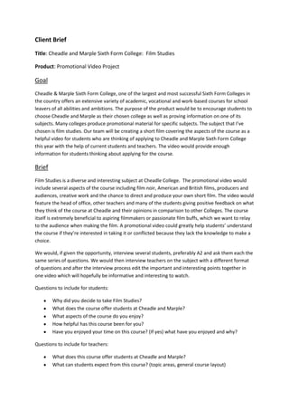 Unit 62 assignment 1 task 3a final | DOCX | Video Production | Content ...