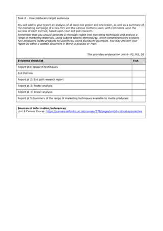 Unit 6 assignment brief pr1 research techniques in film (1) | PDF