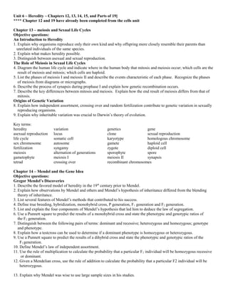 Unit 6 chapters 12 15, 19 - new curriculum | DOC | Genetics | Science