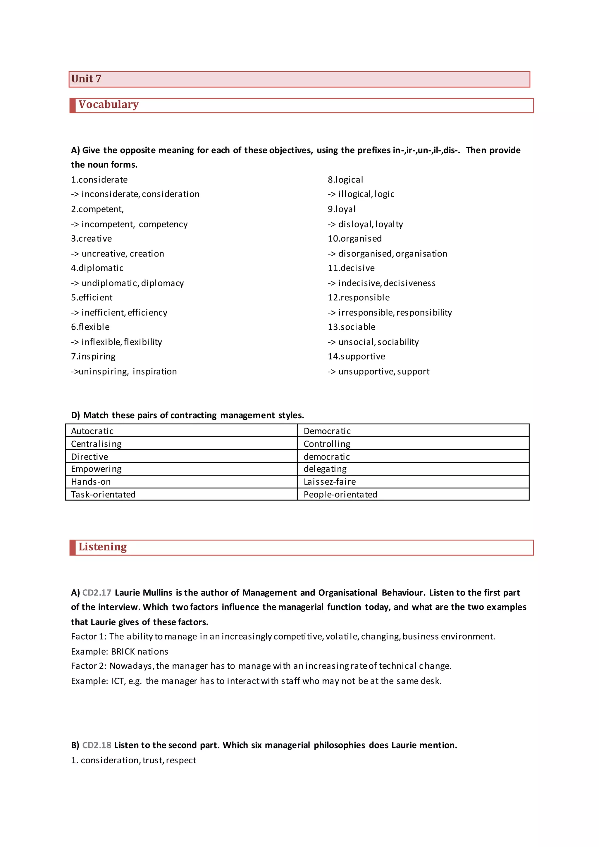 Unit 6 risk and 7 Management styles | DOCX