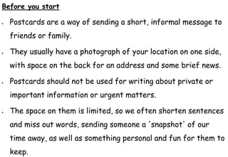 Unit 6 English for life Writing (Entry 3) - Postcards.pptx
