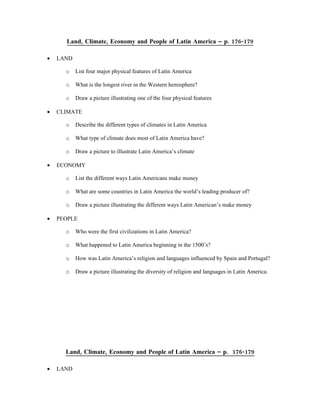 Unit 6 Land, Climate, Economy, People Of L.Am. Foldable Directions ...