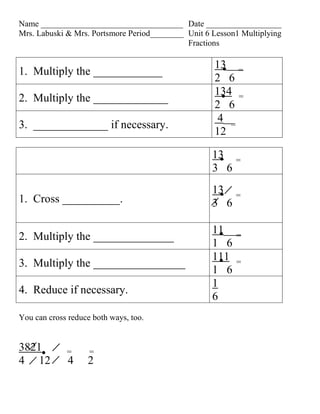 Unit 6 lesson 1 mulitplying fractions | PDF