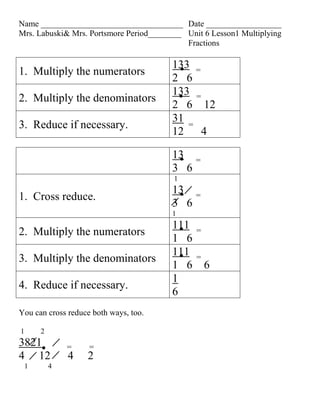 Unit 6 lesson 1 mulitplying fractions | PDF