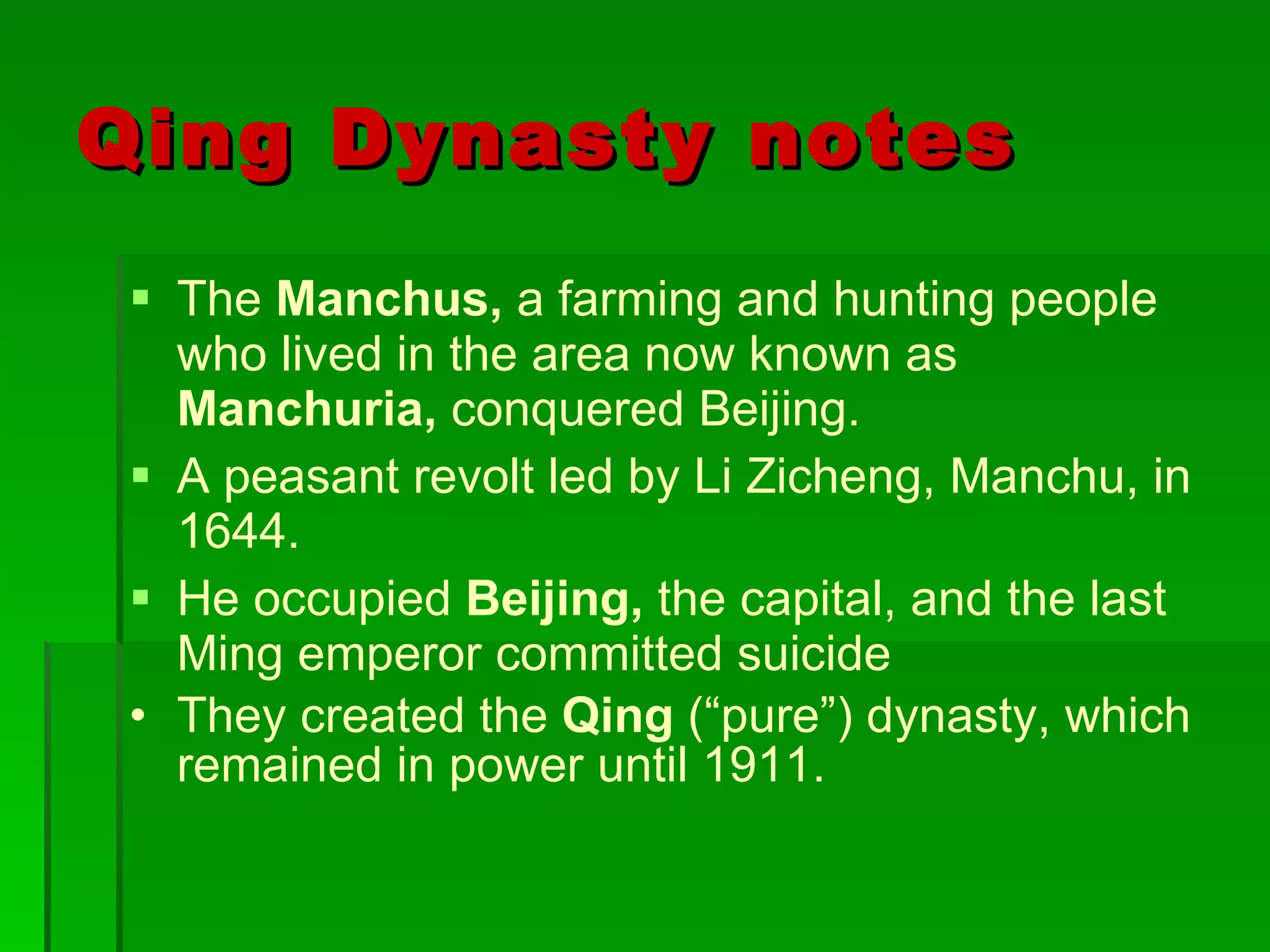 Unit 6 lesson 3 manchu dynasty power point | PPT