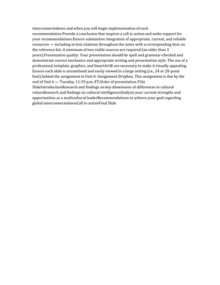 Unit 6 Presentation to Increase Global Interconnectedness The following ...