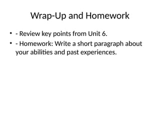 Unit 6 Revision & Safety Talk Presentation | PPTX