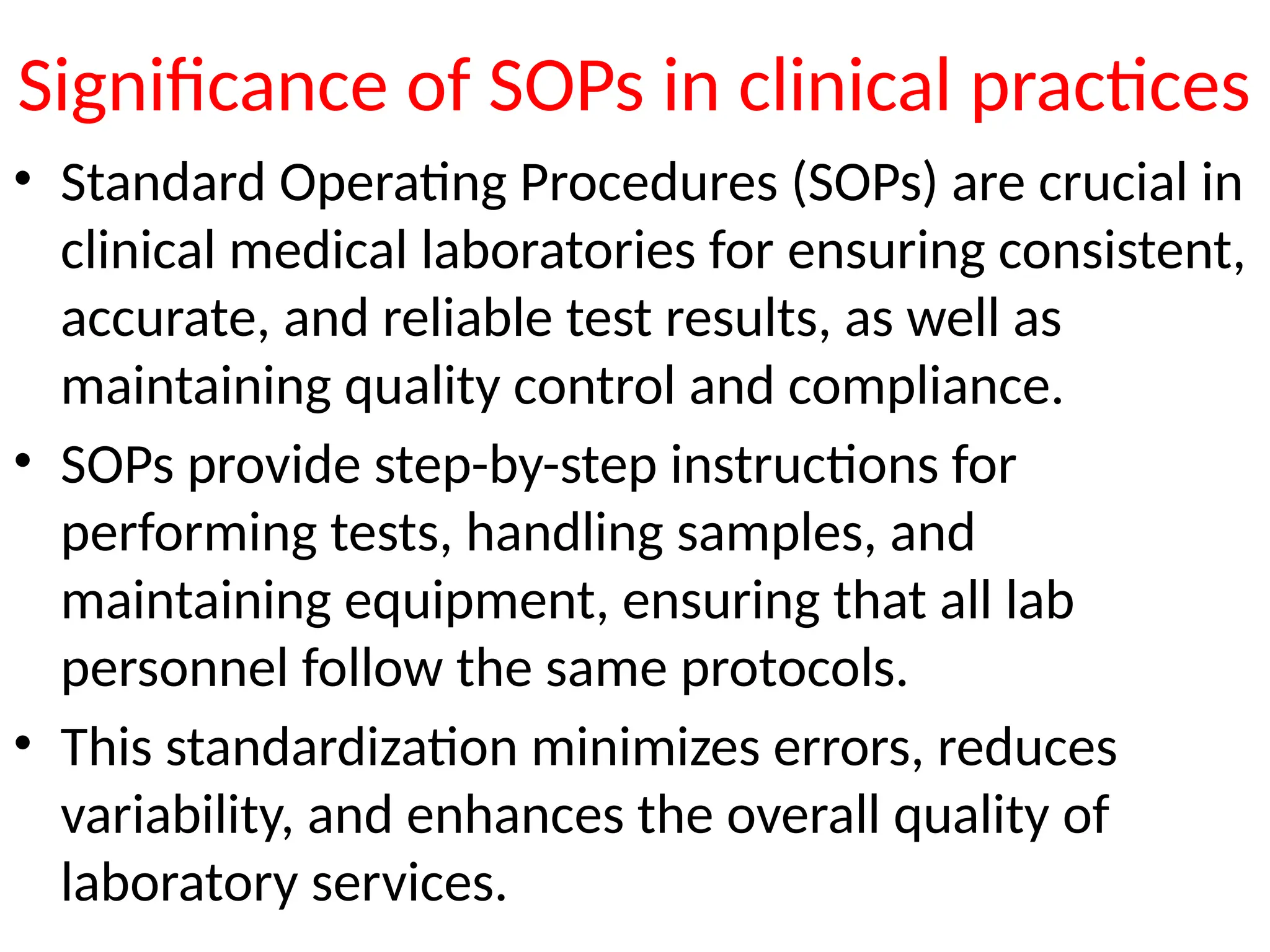 Standard operating procedures (SOPs) for medical laboratory | PPTX
