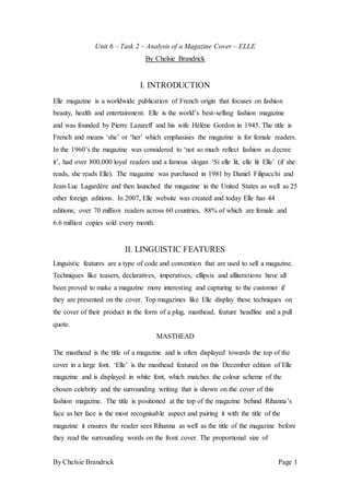 Unit 6 – Task 2 – Analysis Of A Magazine Cover – Elle | DOCX