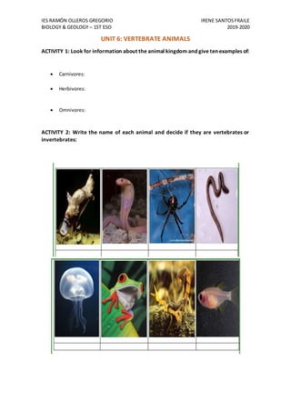 Unit 6 vertebrate animals | DOCX
