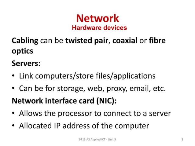 CIE A Level Applied ICT Unit 7 - Computer Networks | PPTX