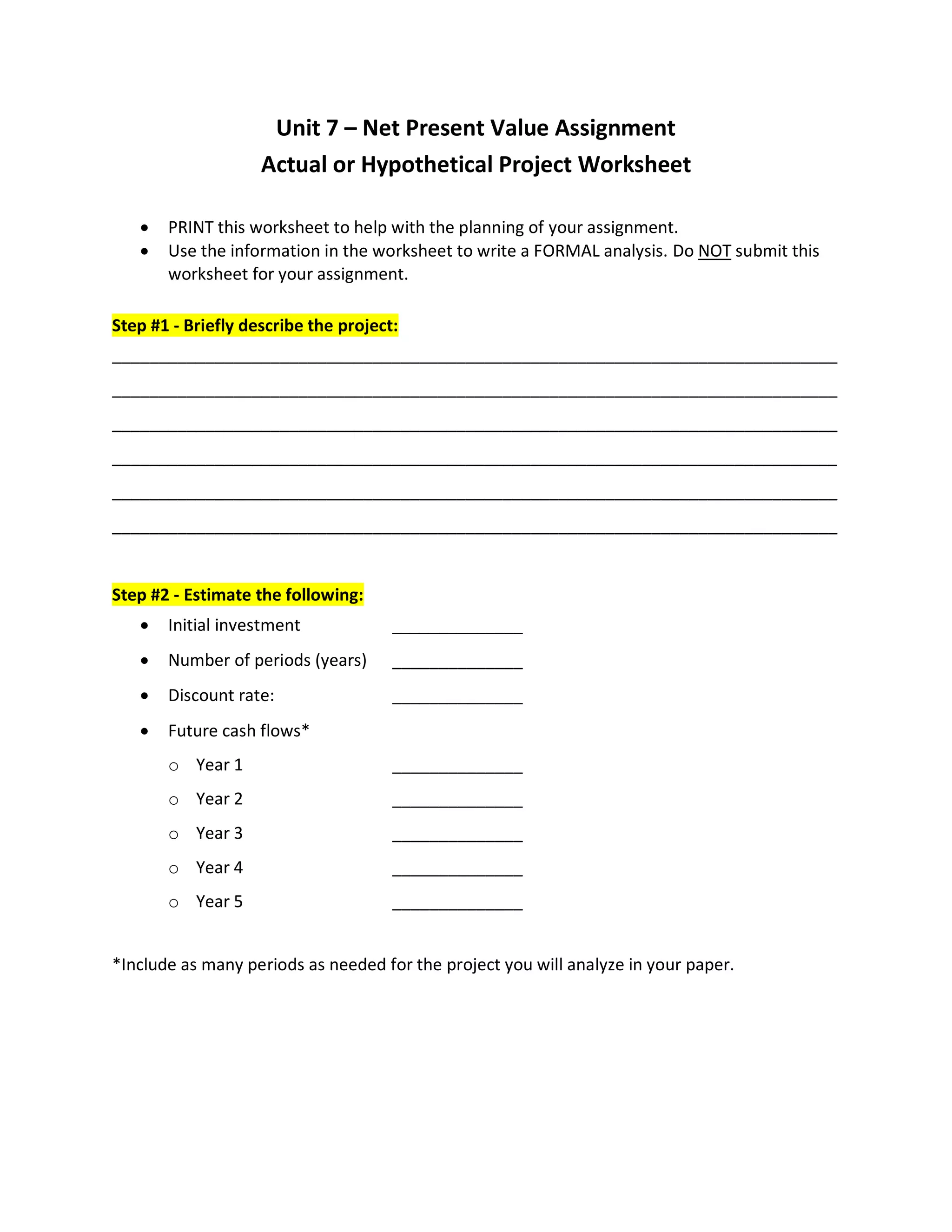 Unit 7 npv worksheet | PDF