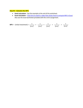 Unit 7 npv worksheet | PDF