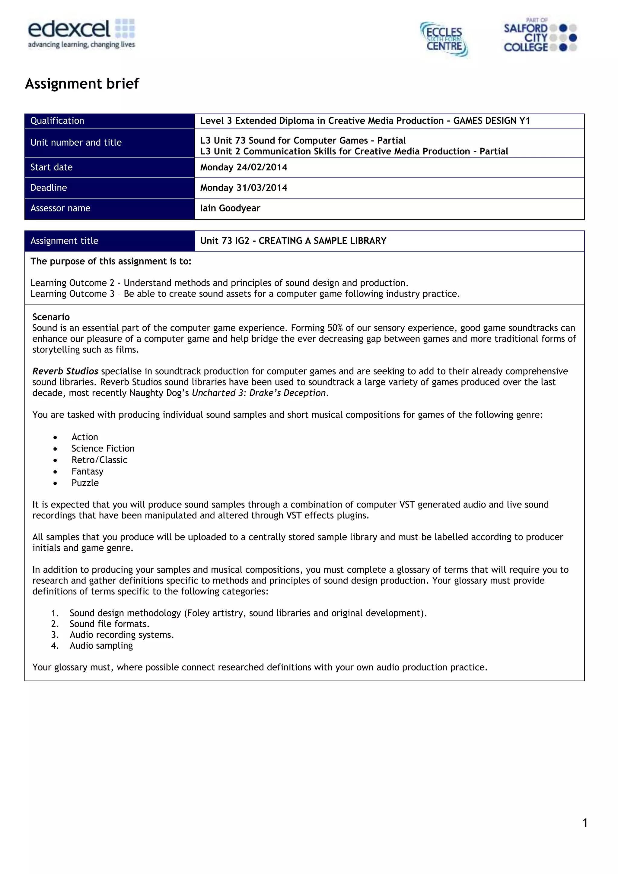 Unit 73 ig2 assignment creating a sample library | DOCX | Digital Audio | Computer Software and ...