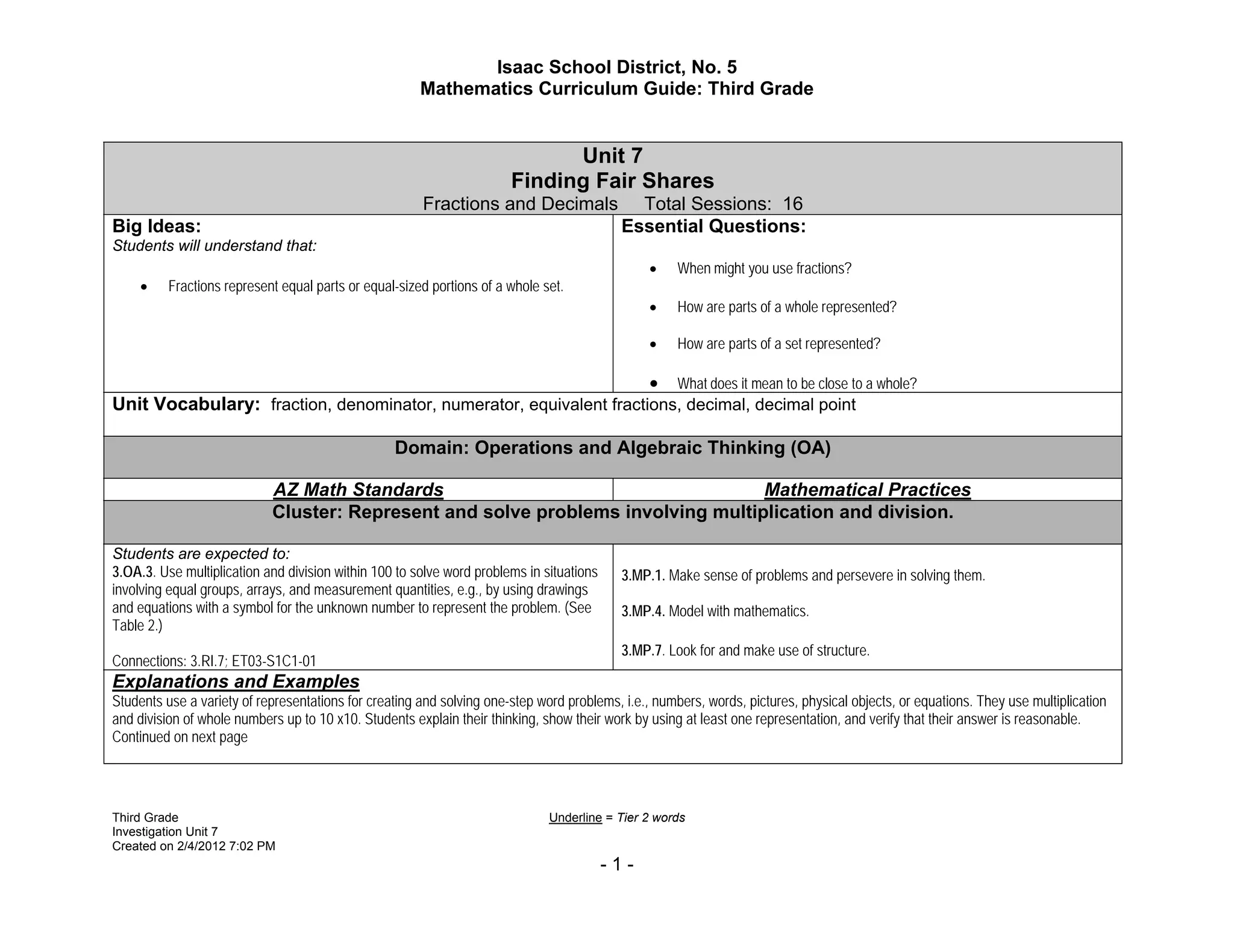 Unit 7 3rd grade cs 2012 2013 | PPT