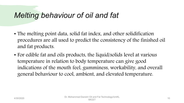 Analysis of oil and Fat(Unit 7) | PPTX | Chemistry | Science