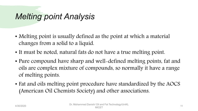 Analysis of oil and Fat(Unit 7) | PPTX | Chemistry | Science