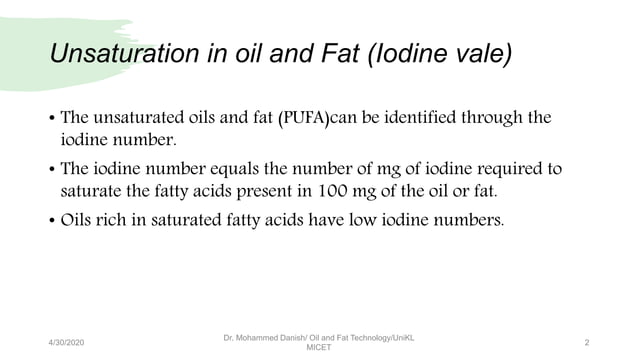 Analysis of oil and Fat(Unit 7) | PPTX | Chemistry | Science