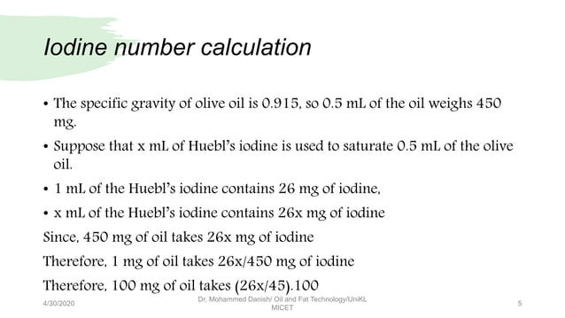 Analysis of oil and Fat(Unit 7) | PPTX | Chemistry | Science