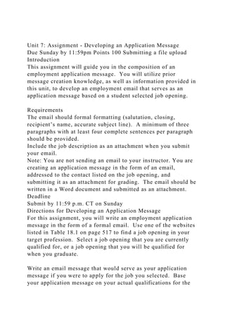 Unit 7 Assignment - Developing an Application MessageDue Sunday.docx