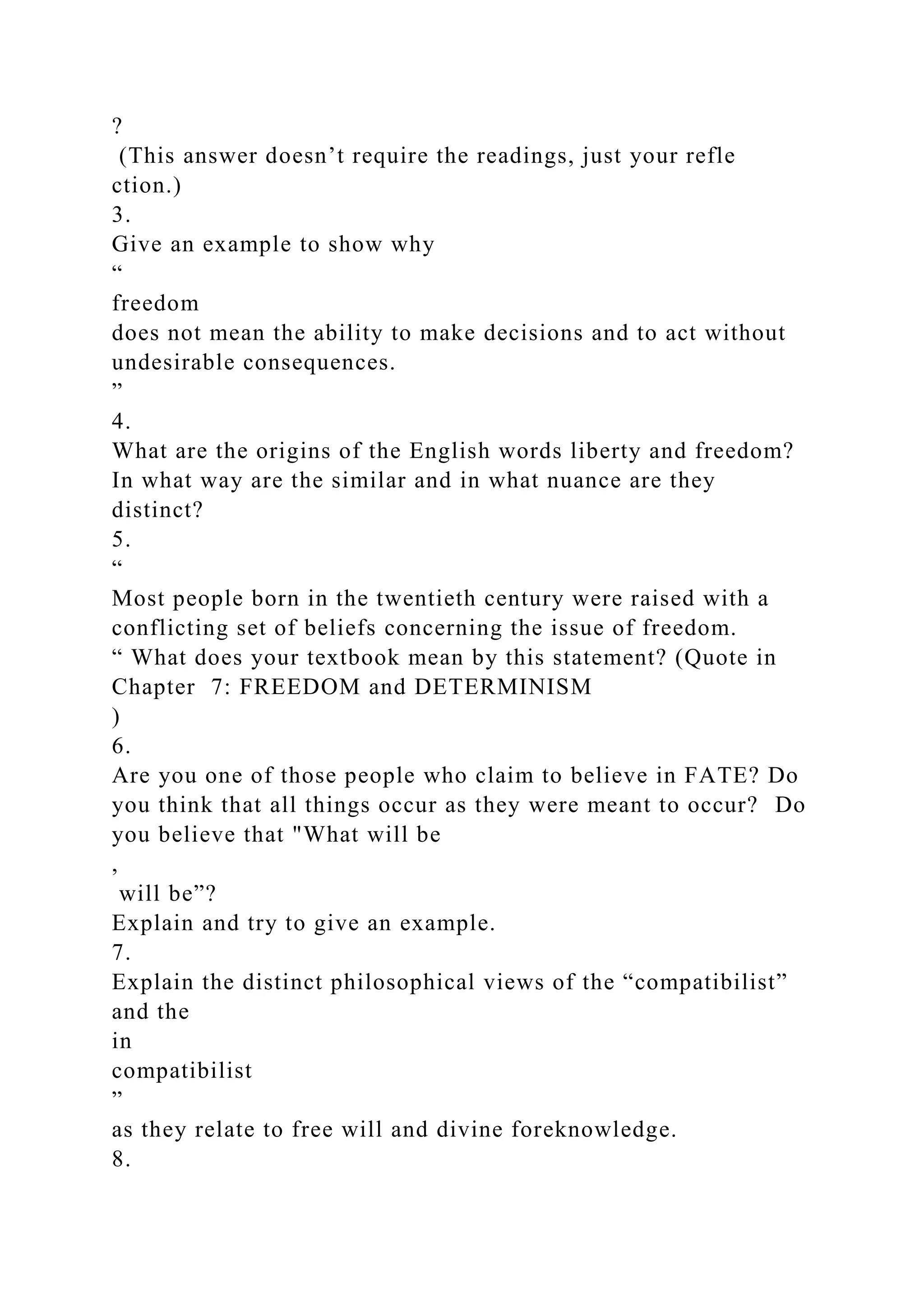 Unit 7 Assignment – Freedom and DeterminismInstructions Ple.docx | Free ...