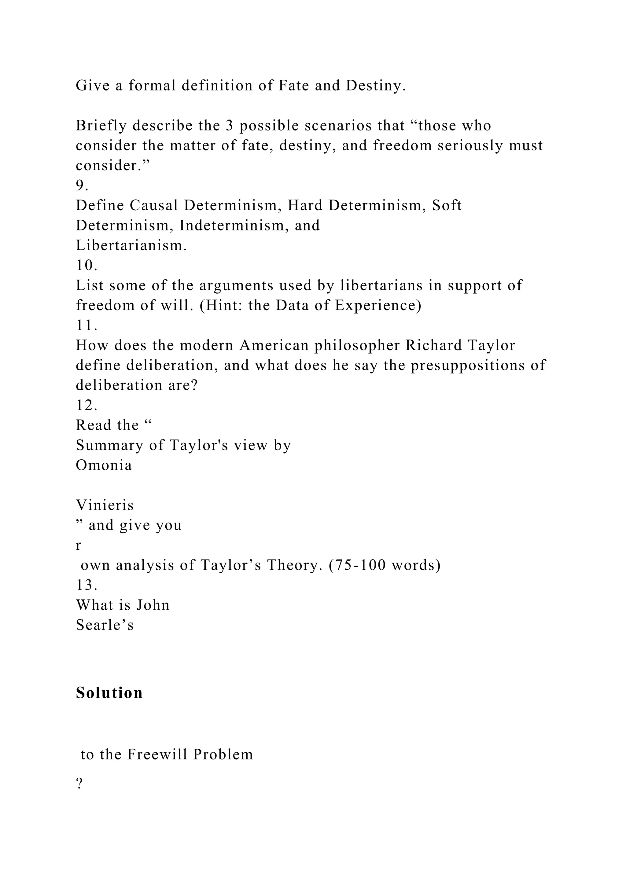 Unit 7 Assignment – Freedom and DeterminismInstructions Ple.docx | Free ...