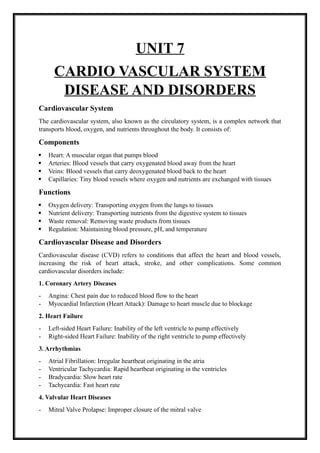 UNIT 7 CARDIO VASCULAR SYSTEM (M.Sc. Nursing 1st Year) | DOCX