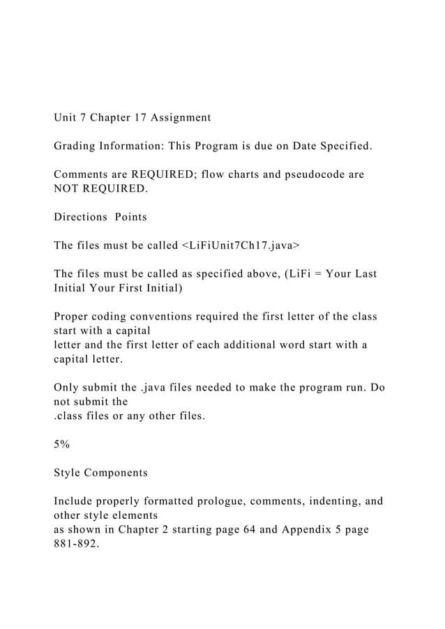 Unit 7 Chapter 17 Assignment Grading Information This Pro.docx