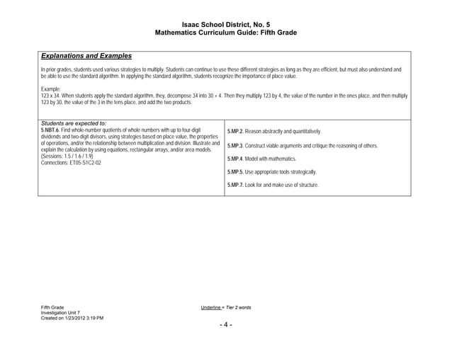 Unit 7 Fifth Grade cs 2012 2013 | PDF | Homework and Study | Education