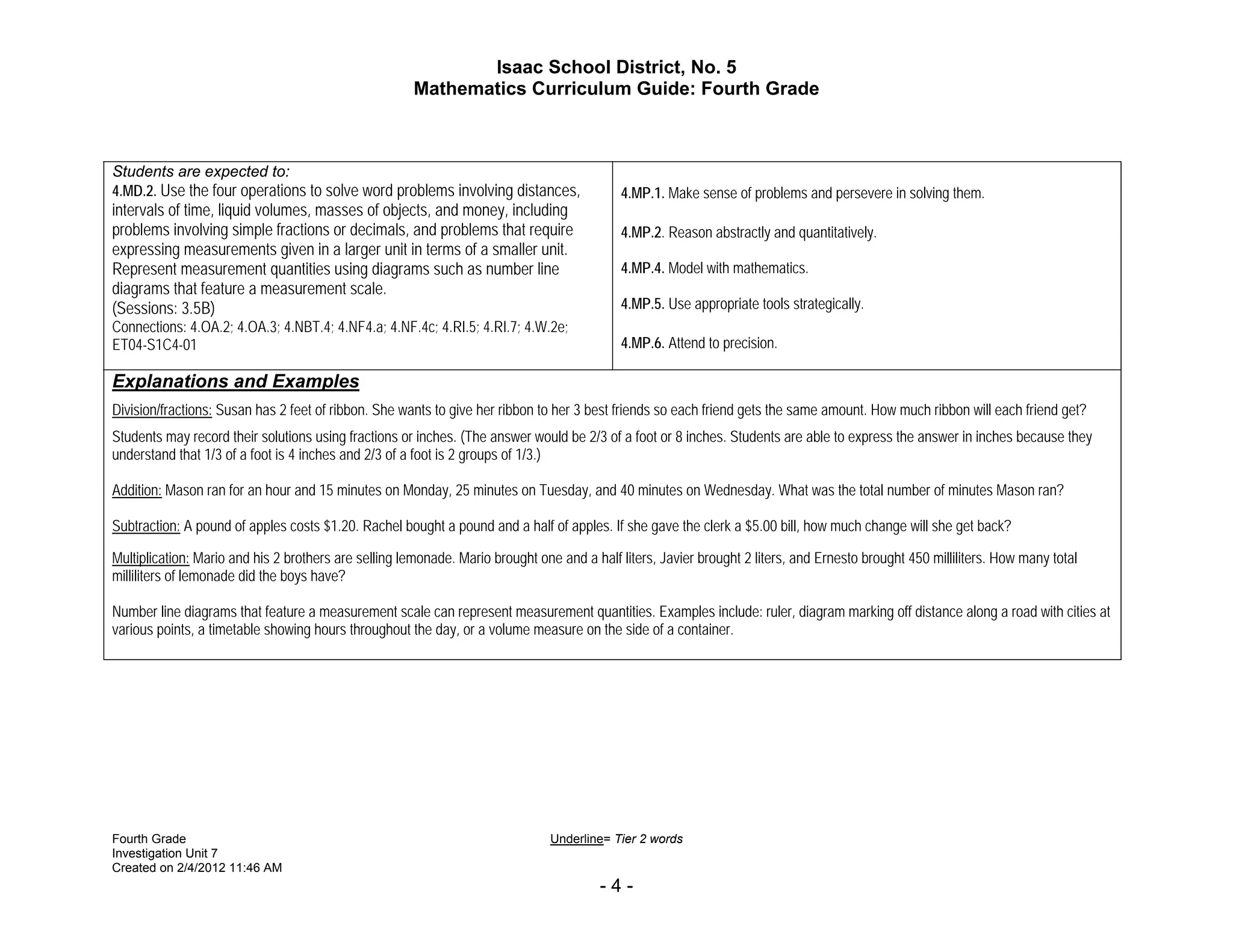 Unit 7 Fourth Grade 2012 2013 | PDF