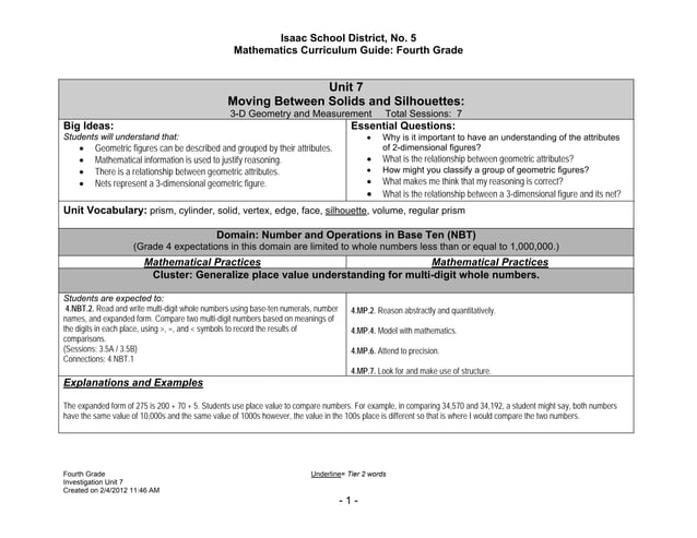 Unit 7 Fourth Grade 2012 2013 | PDF