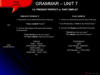 Unit 7 Grammar Contents - Present perfect | PPT