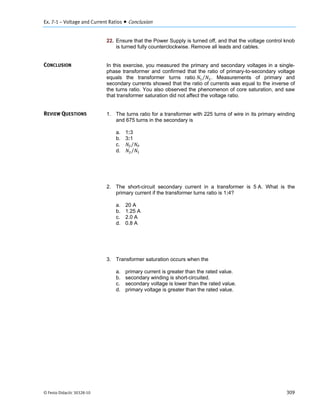 Power Circuits and Transforers-Unit 7 Labvolt Student Manual | PDF