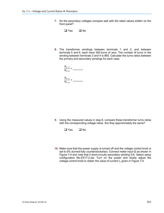 Power Circuits and Transforers-Unit 7 Labvolt Student Manual | PDF