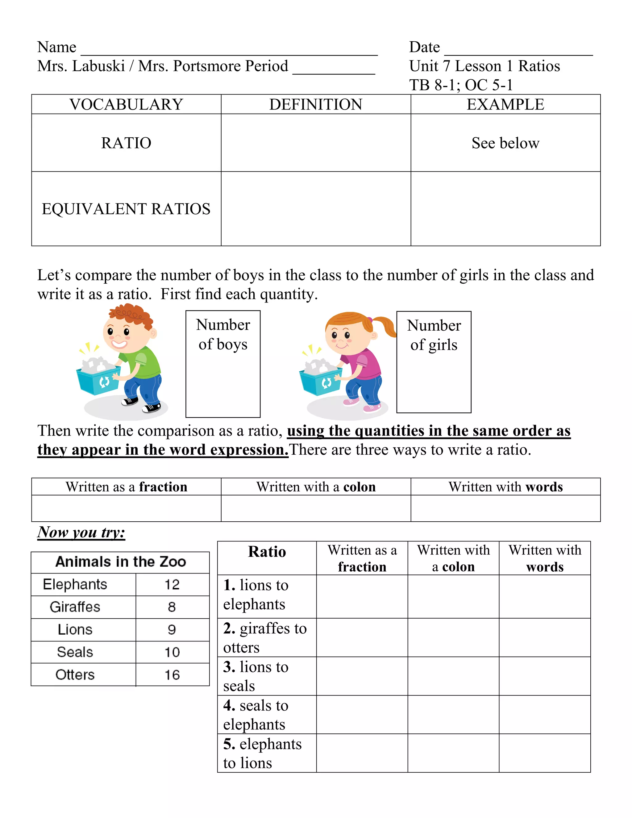 Unit 7 lesson 1 ratios equivalent ratios | DOCX