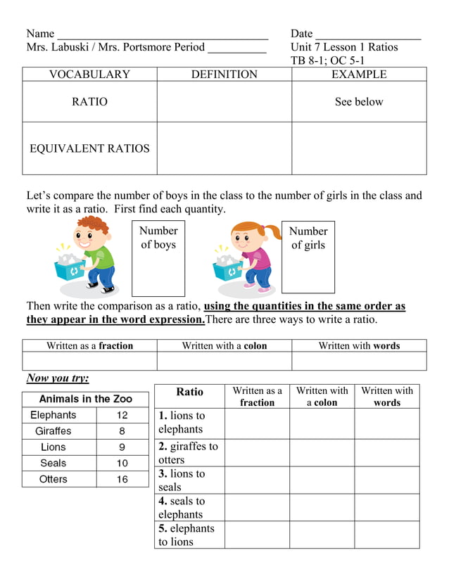 Unit 7 lesson 1 ratios equivalent ratios | DOCX