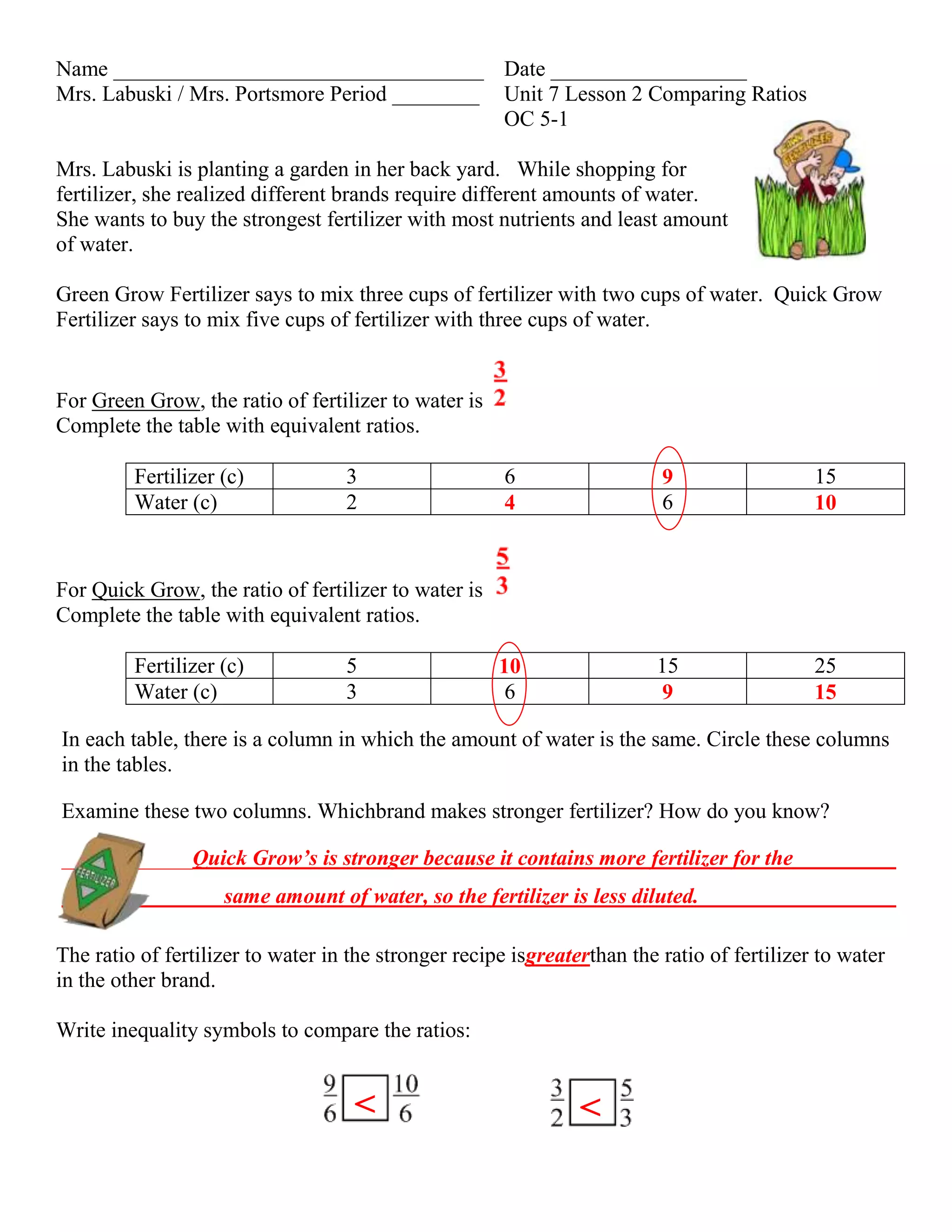 Unit 7 lesson 2 comparing ratios | DOCX