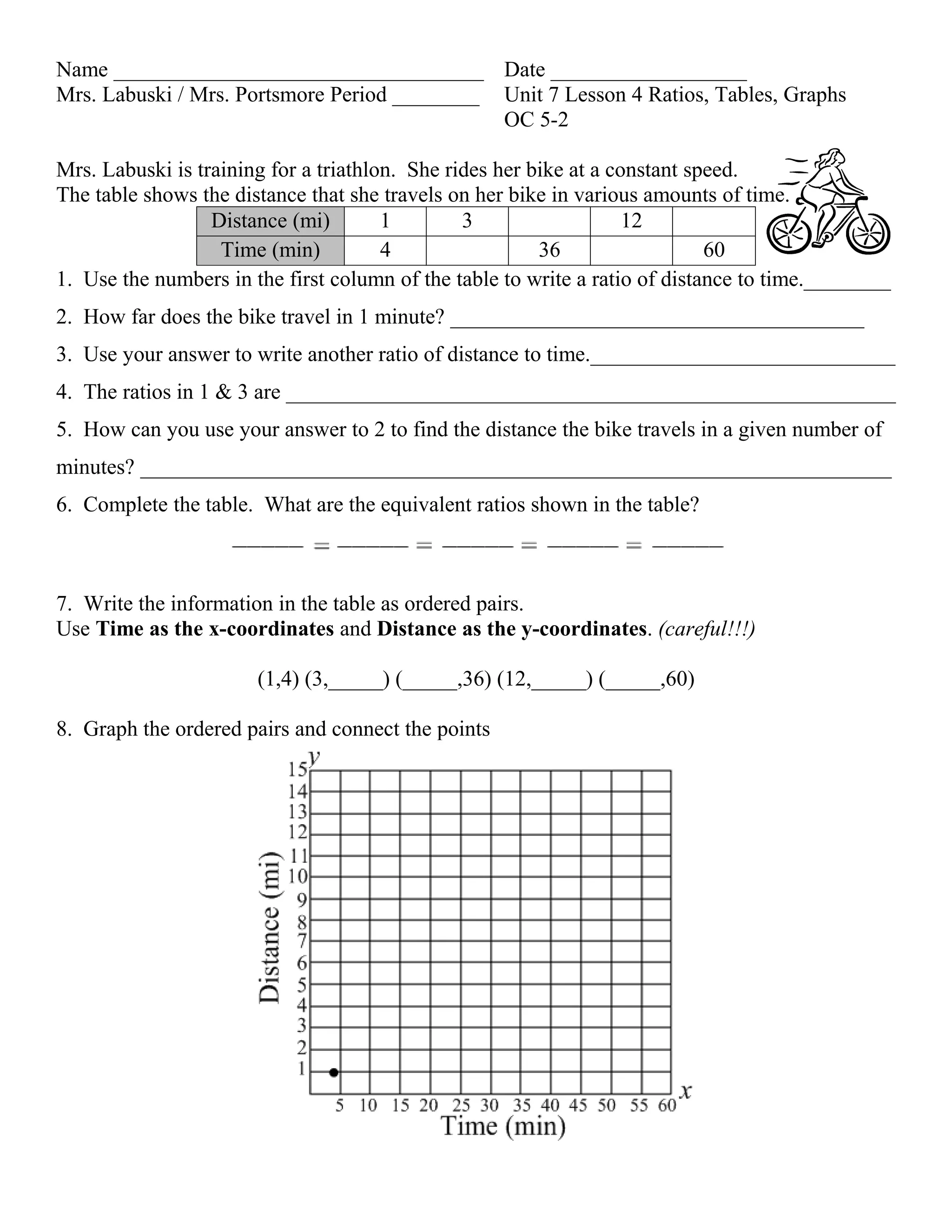 Unit 7 lesson 4 ratios tables and graphs | DOC