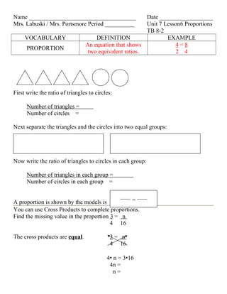Unit 7 lesson 6 proportions | PDF