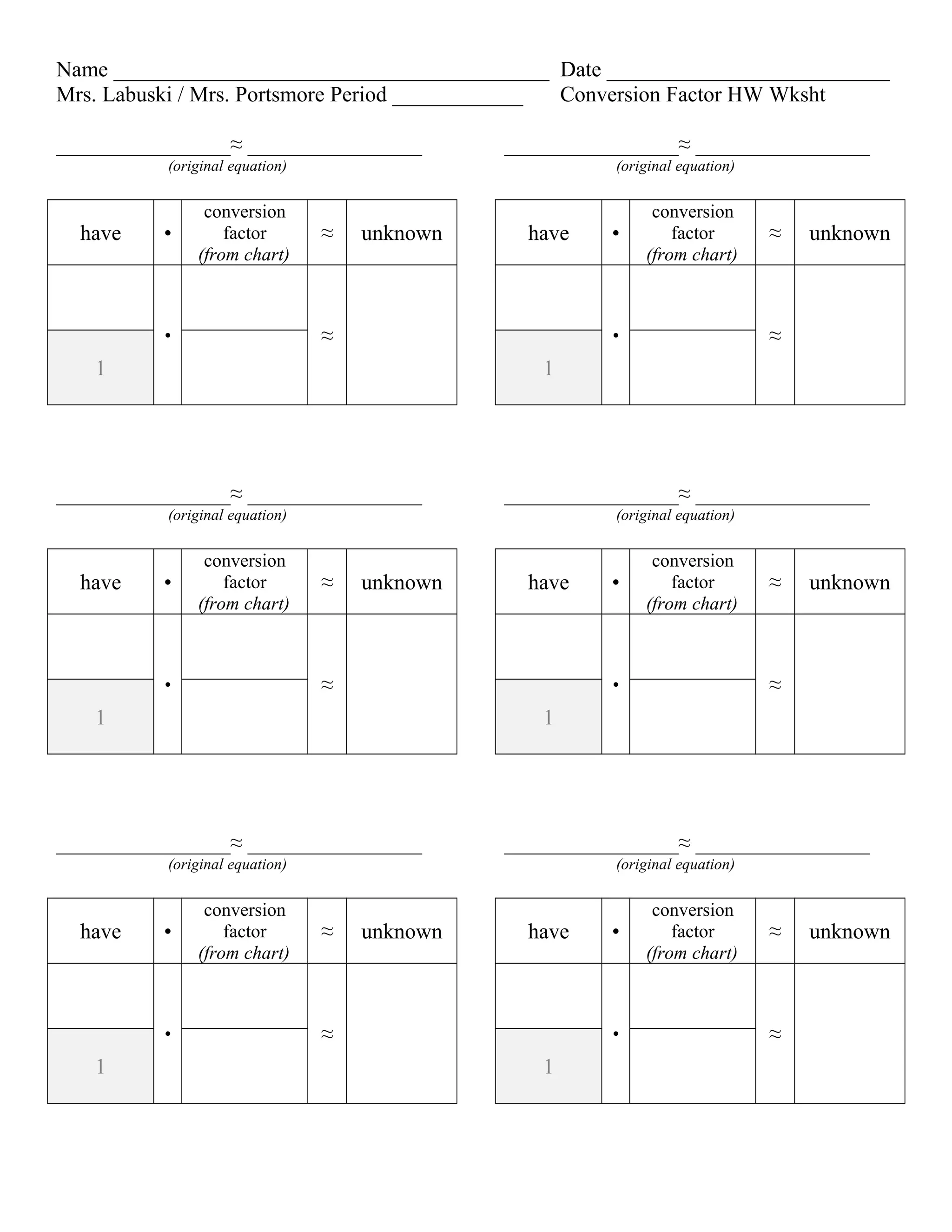 Unit 7 lesson 8 b conversion factor hw sheet | DOC
