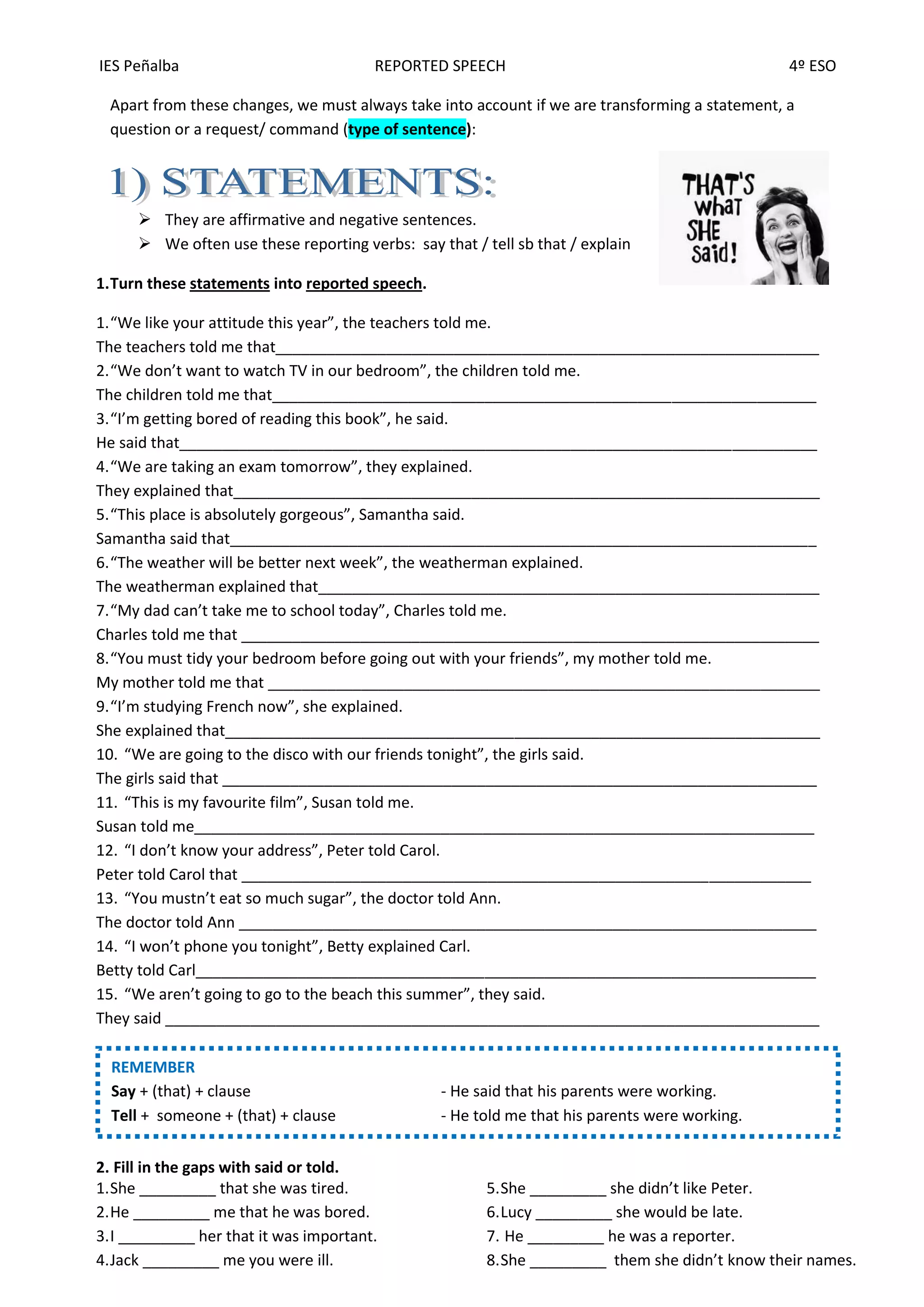 Unit 7 reported speech explanation | PDF